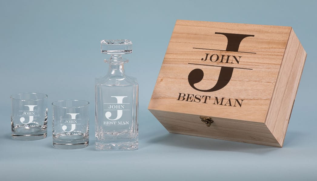 Best Man Design 750 ml Decanter with 2 spirit Glass Gift Set